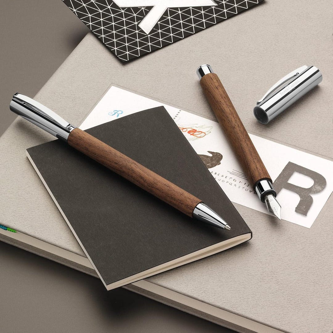 Ambition Fountain Pen, Rollerball, Ballpoint Pen - Walnut Wood by Faber ...