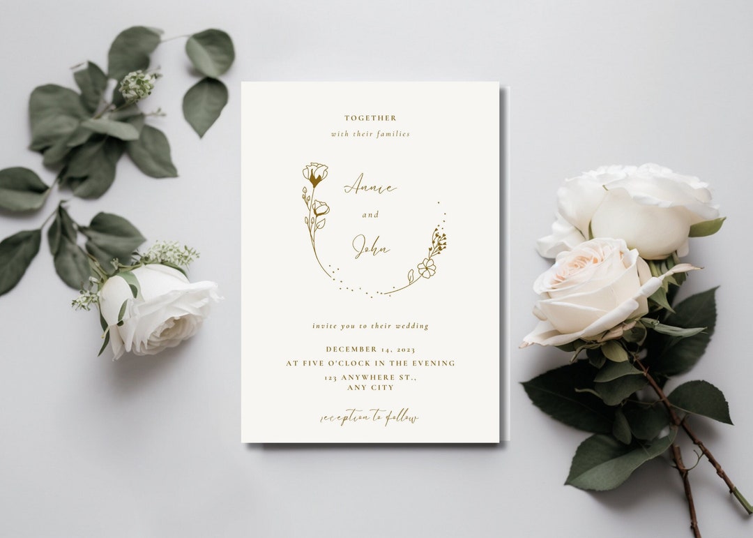 Botanical Wedding Invitation Template, Floral Wedding Invitation, Fall ...