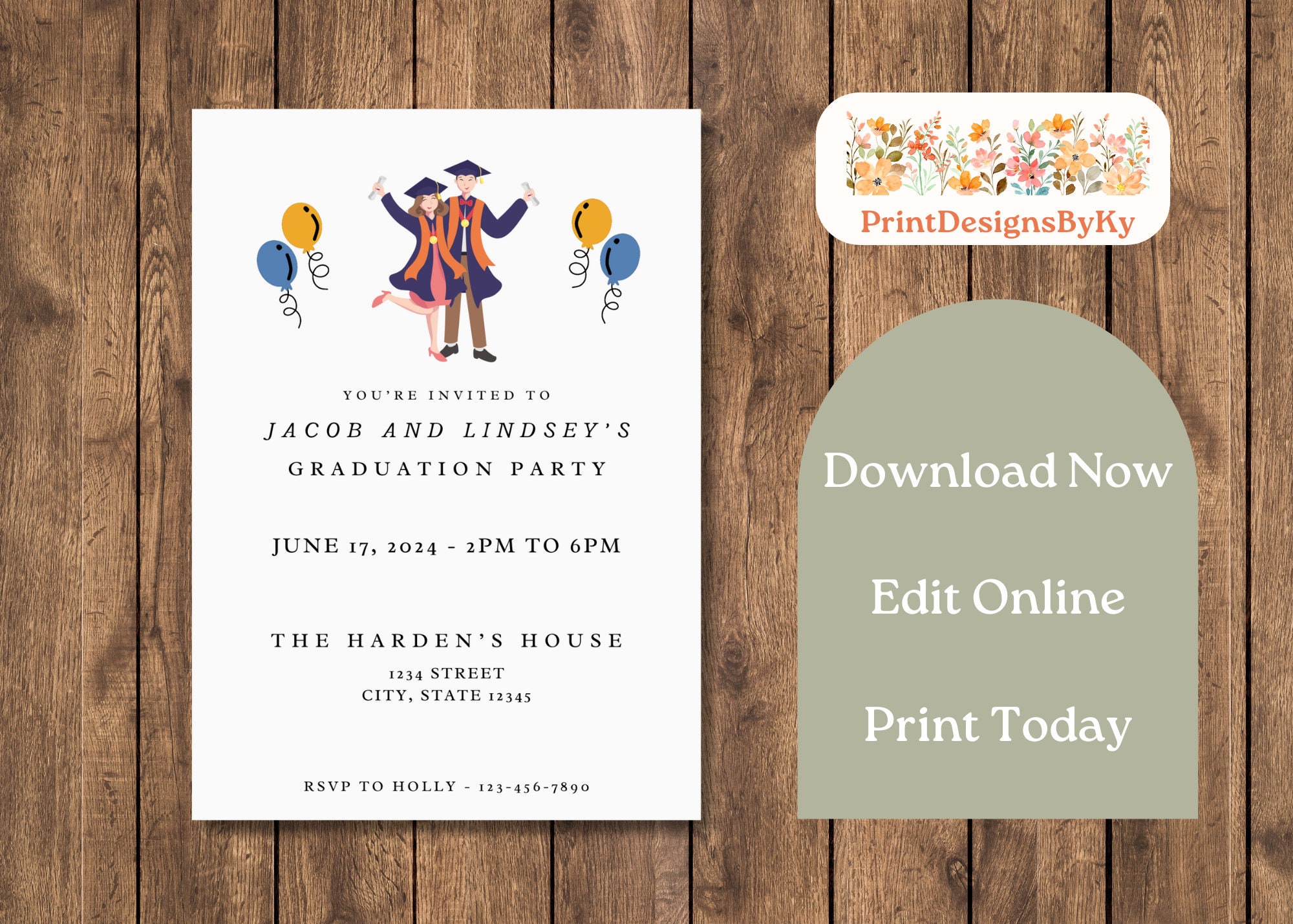 Joint Graduation Party Invitation, Two Person Grad Invite, Siblings ...