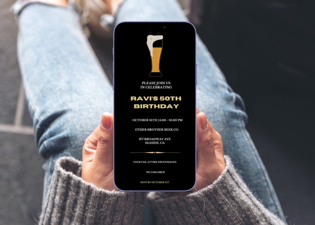 Digital Beer Birthday Invitation, Let's Party, Beer Birthday Invitation ...