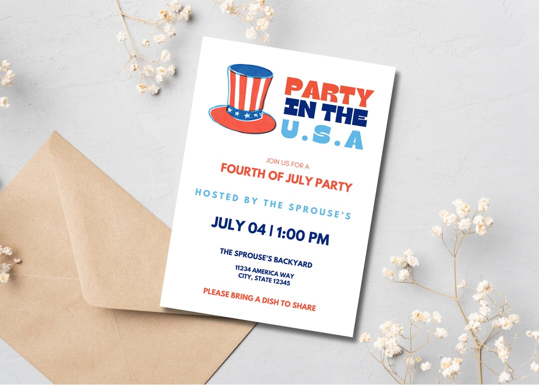 Party in the U.S.A Invitation, 4th of July Party Invite, Independence ...
