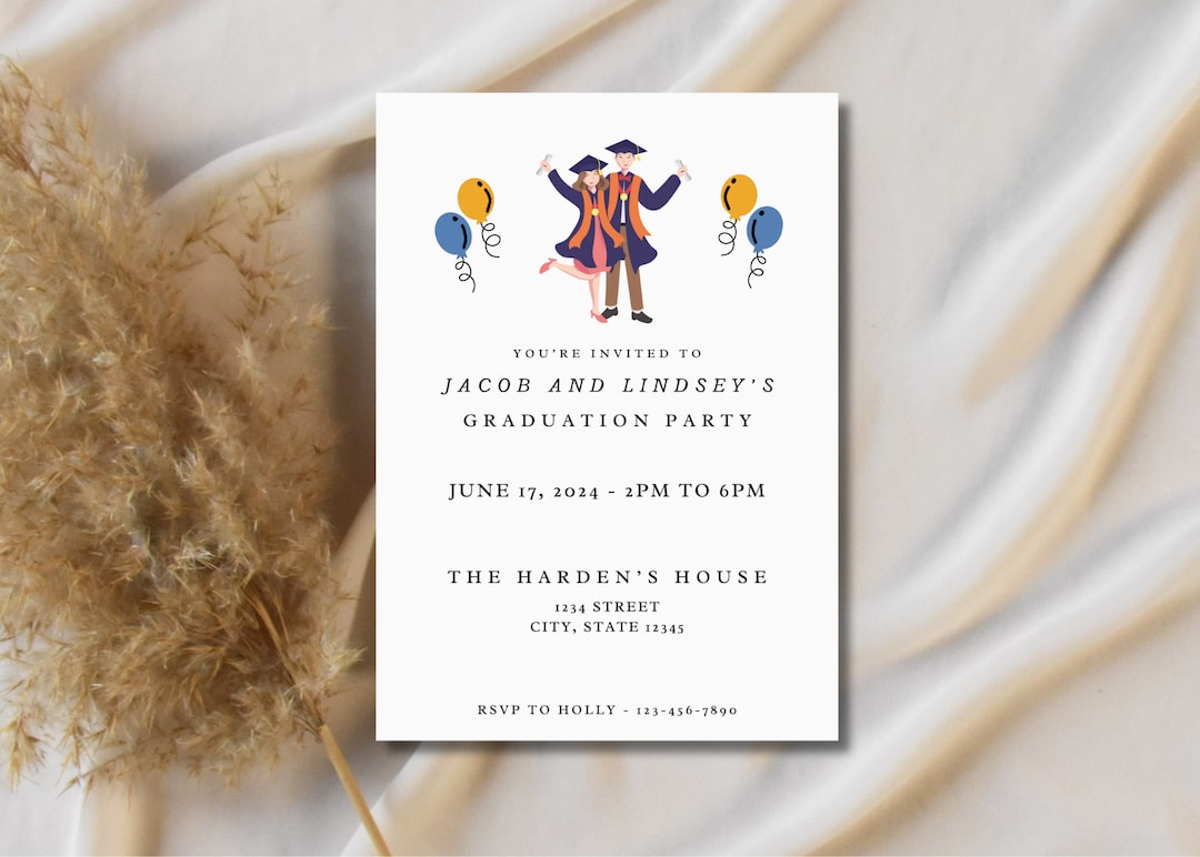 Joint Graduation Party Invitation, Two Person Grad Invite, Siblings ...