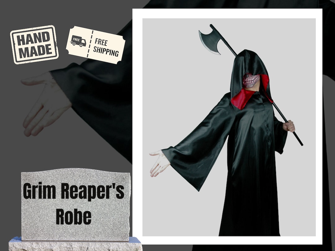 Grim Reaper Costume / Halloween Cloak / Sateen Black Cape for - Etsy