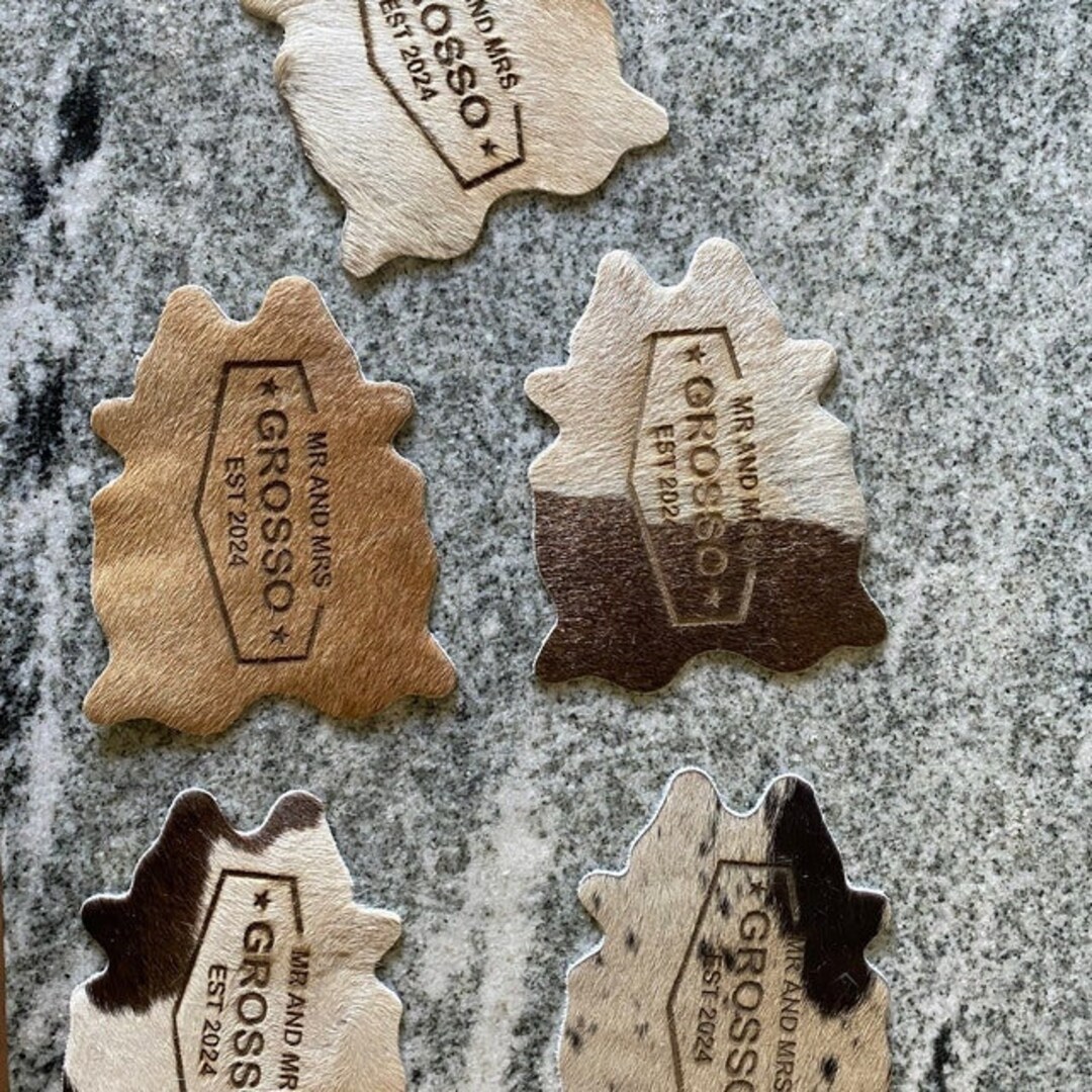 Cowhide Wedding Favors for Guests Real Cowhide Coasters Brown and White ...