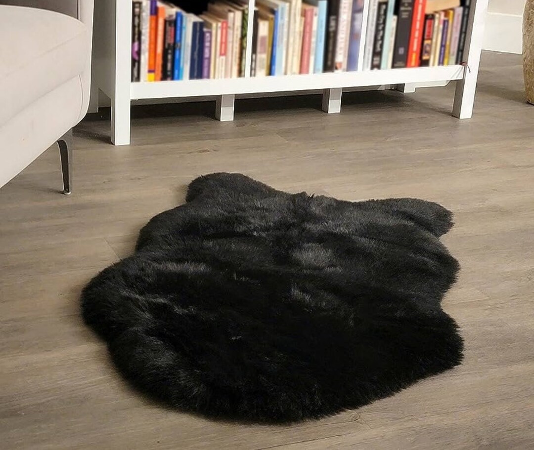 Genuine Sheepskin Rug Black Single Sheepskin Rug Real Sheepskin Rug ...
