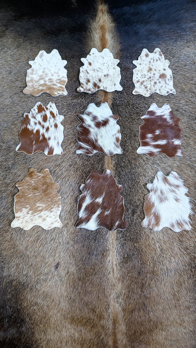 Real Cowhide Coasters Brown & White Mini Cowhide Coasters Leather Table ...