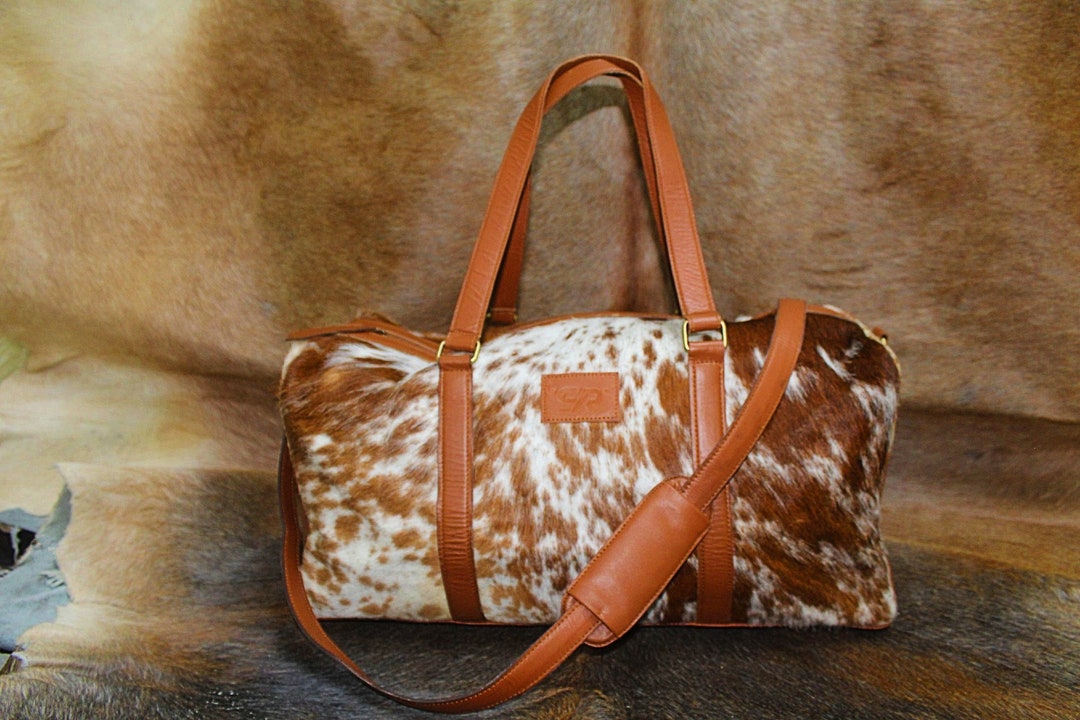 Cowhide Duffle Bag Cowhide Gym Bag Travelling Bag Overnight Bag Brown ...