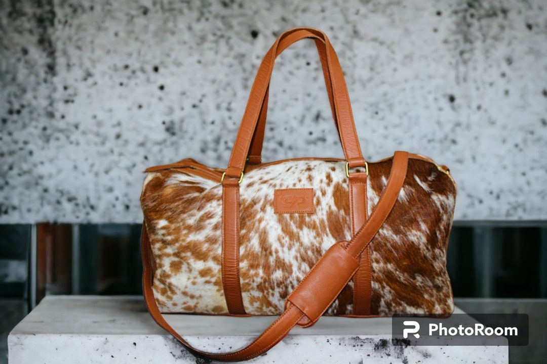 Cowhide Duffle Bag Cowhide Gym Bag Travelling Bag Overnight Bag Brown ...