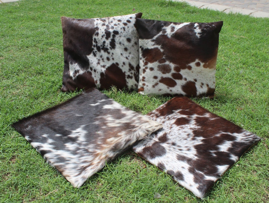 Tricolor Cowhide Pillow Covers Set of 2 Cowhide Cushion Covers 16 X 16 ...
