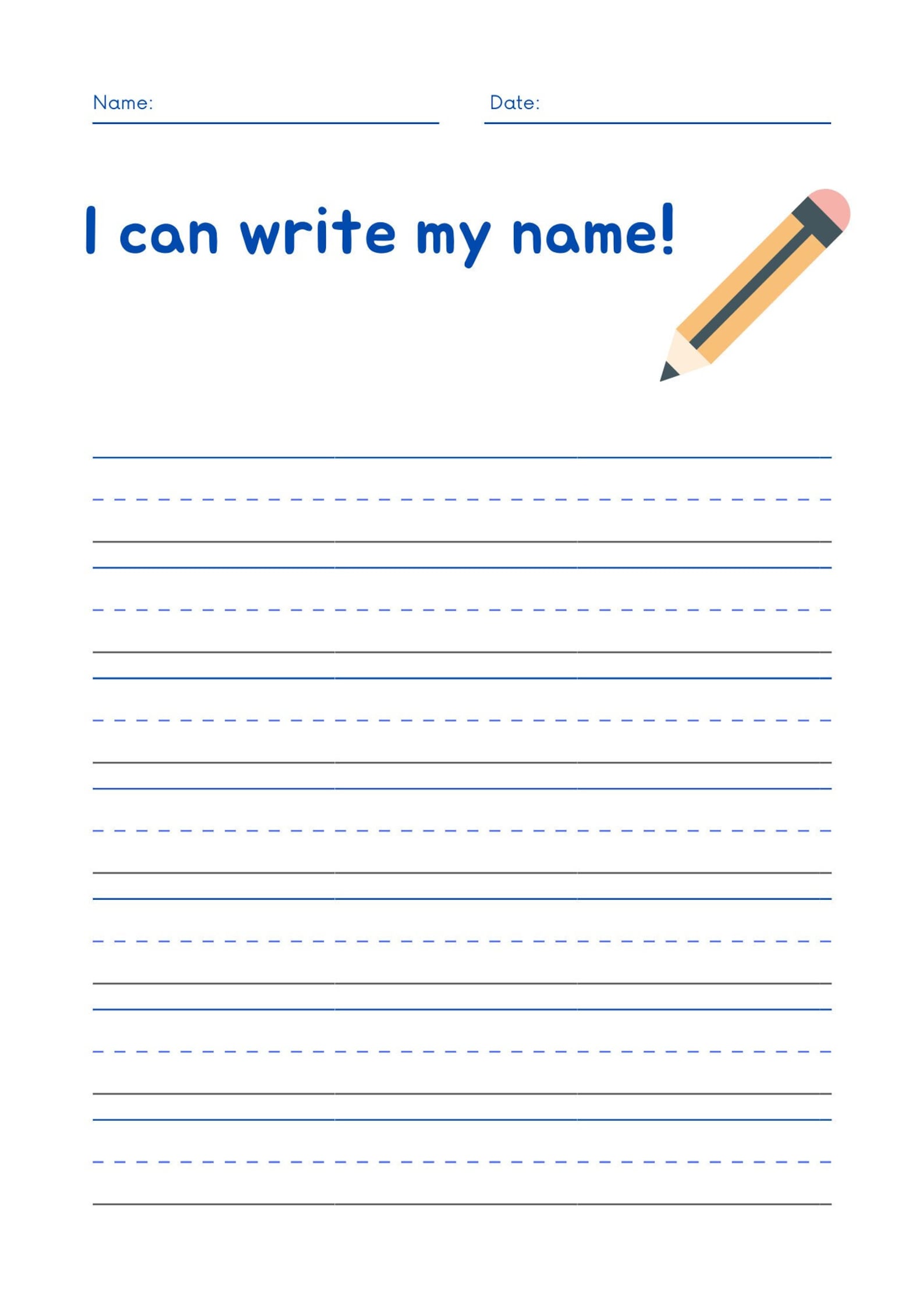 I Can Write My Name! Worksheet for Kids - Etsy