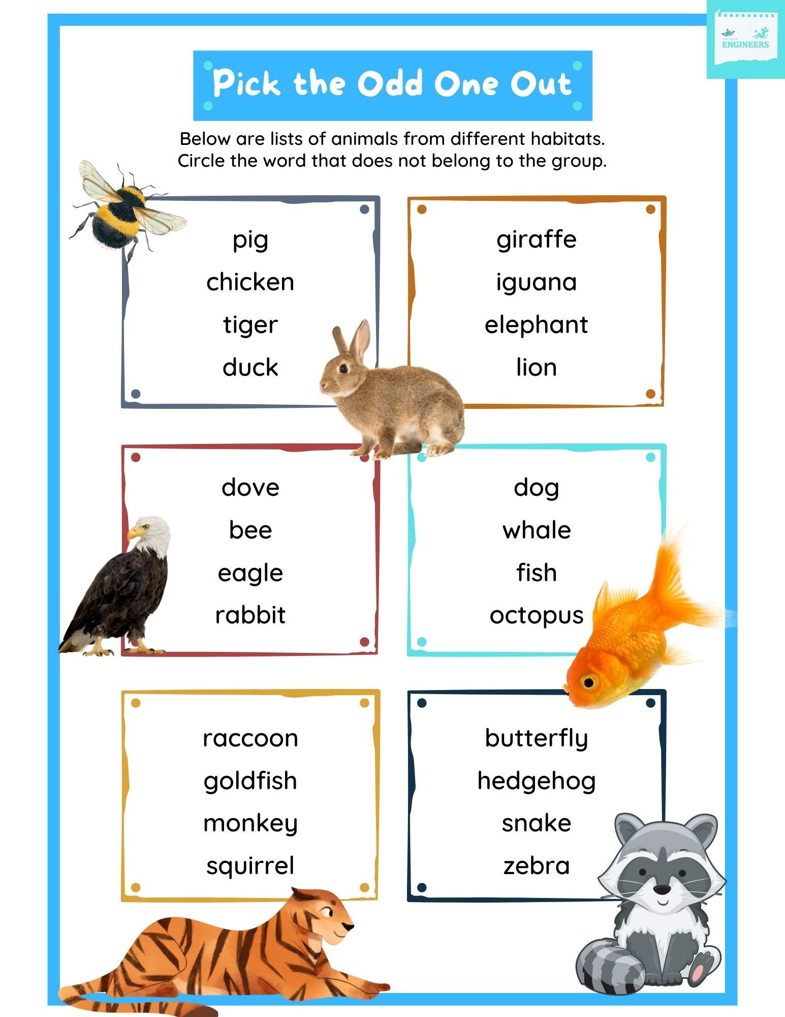 Pick the Odd Animal Out Worksheet for Kids - Etsy