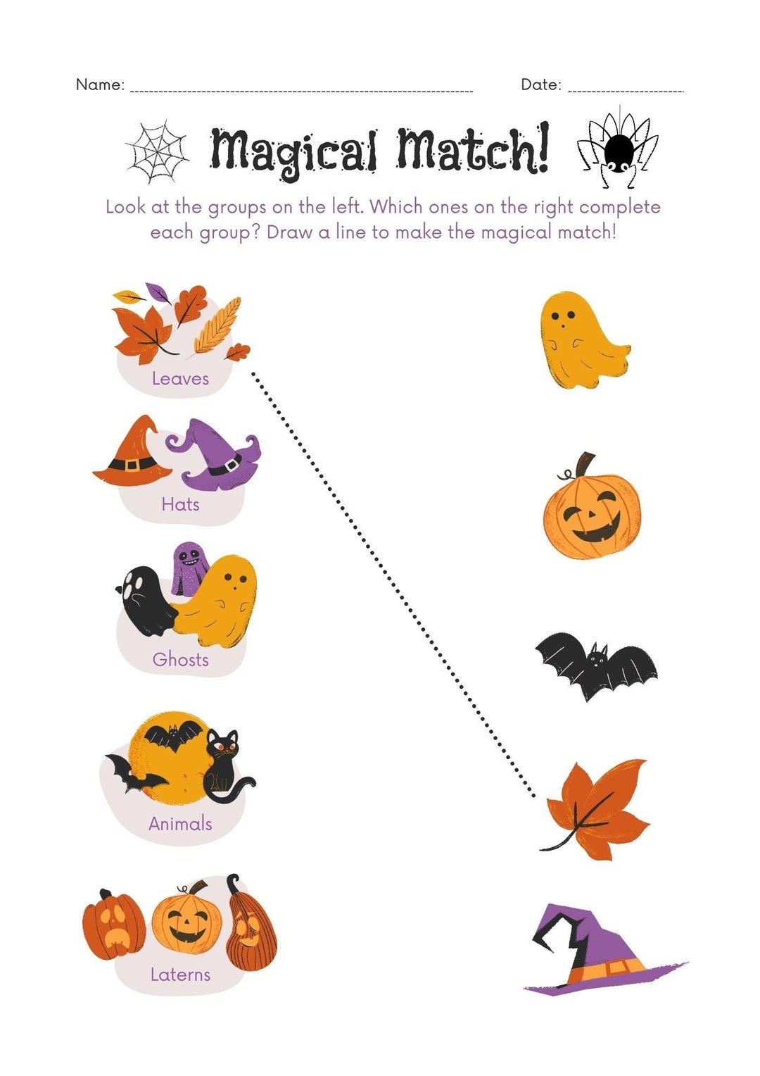 Halloween Match Worksheet for Children - Etsy