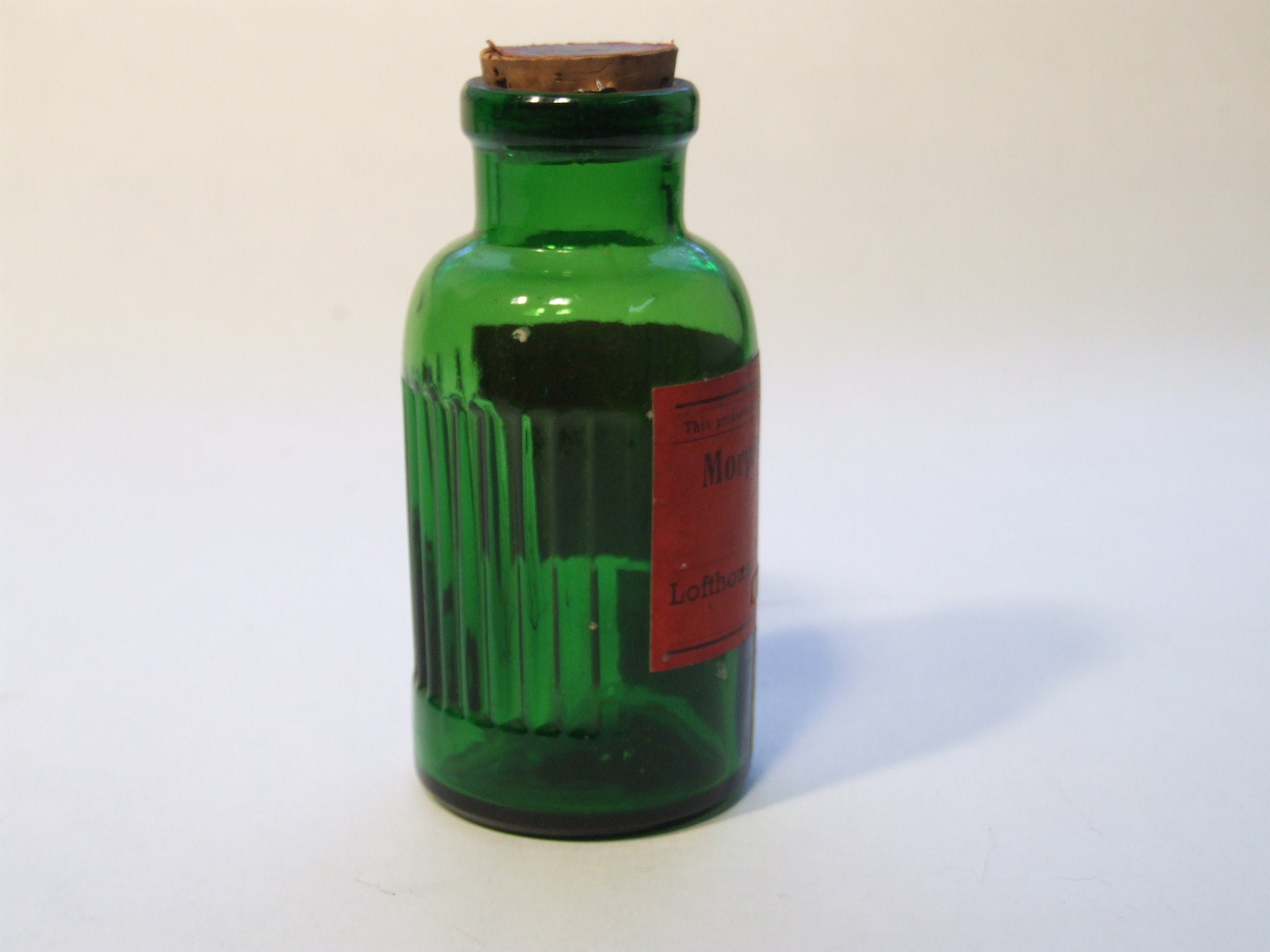 Poison Bottle, Original Labels, Morphine, Round Ribbed, Emerald Green ...