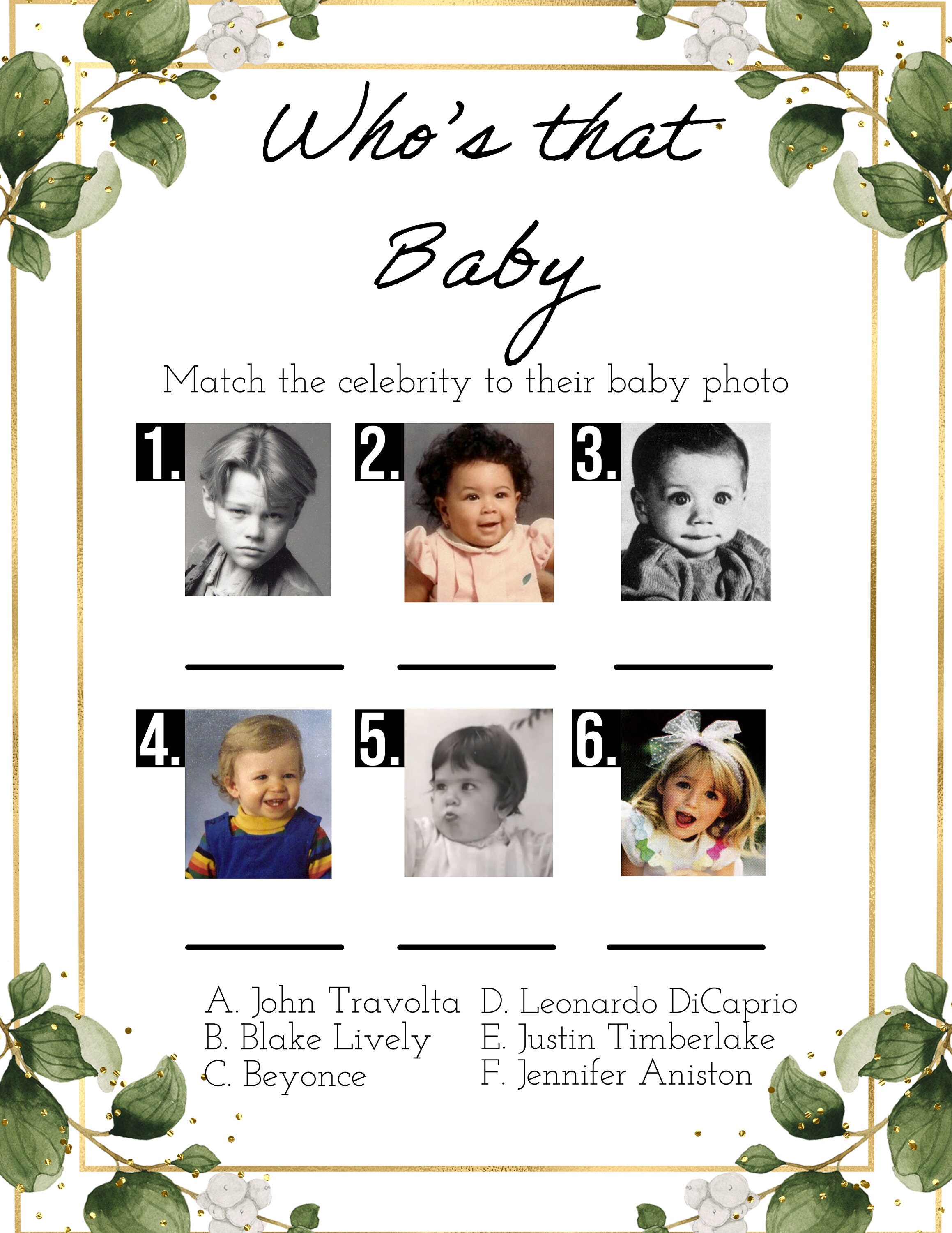 Who's that Baby Celebrity Edition INSTANT PDF Baby | Etsy