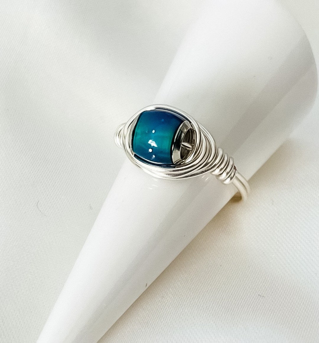 Mood Ring, Handmade Ring, Mood Bead Ring, Silver Plated Copper Wire ...