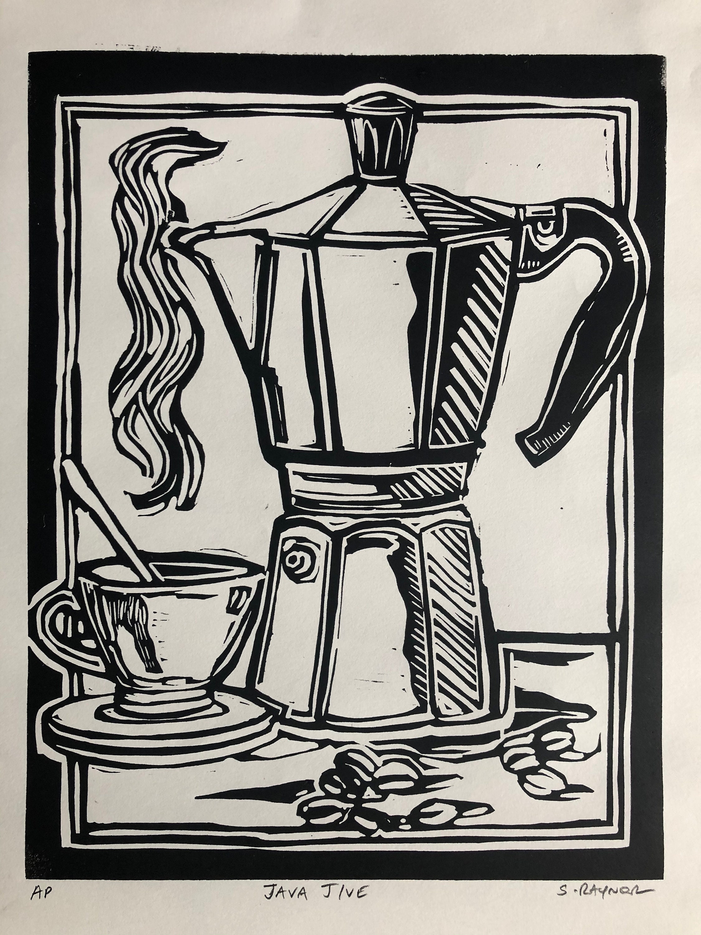 Java Jive Italian Coffee Original Art Print Linocut Signed - Etsy