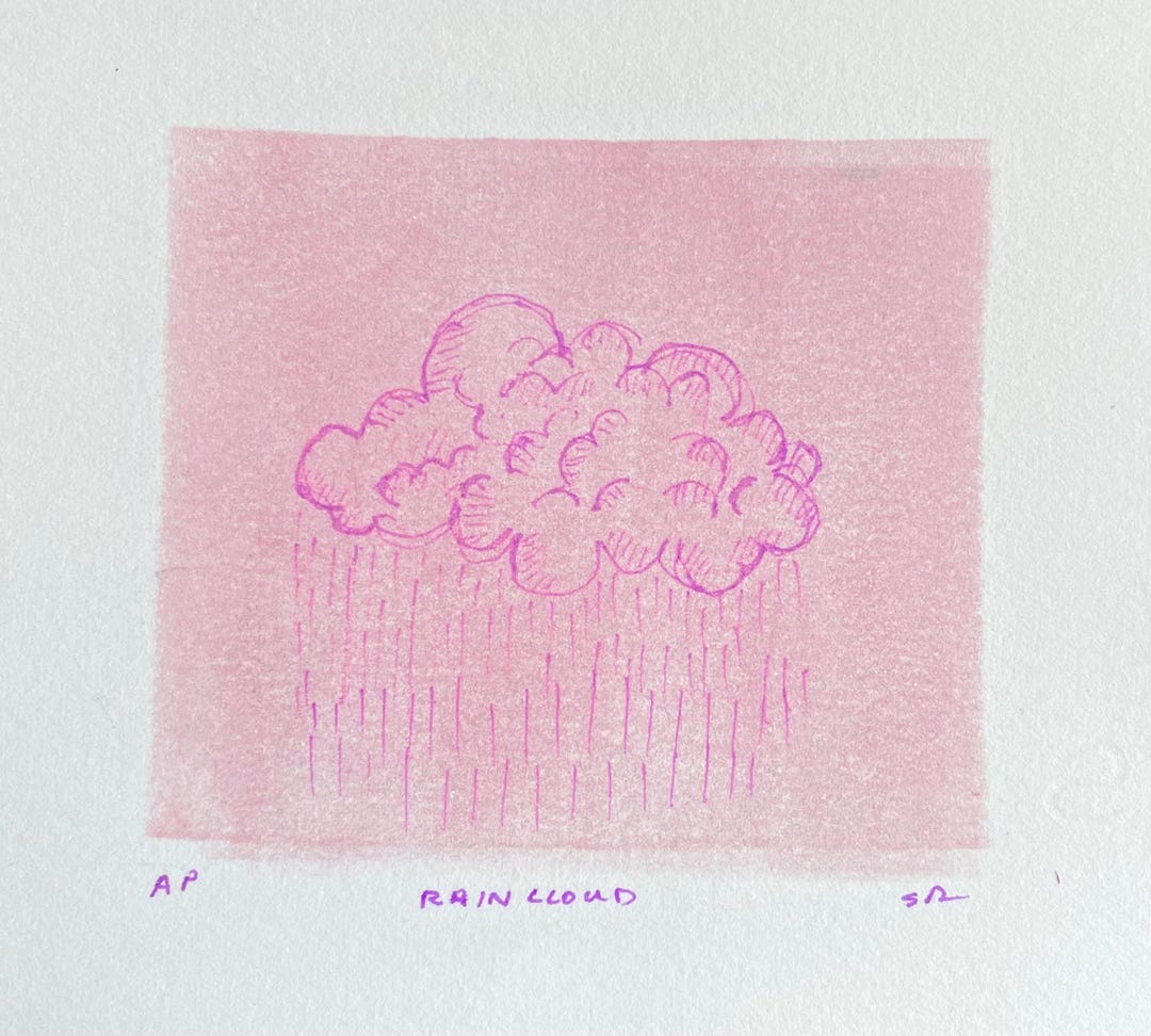 Pink Rain Cloud Original Art Ink Drawing Art 4x4 Inches, Hand-drawn ...