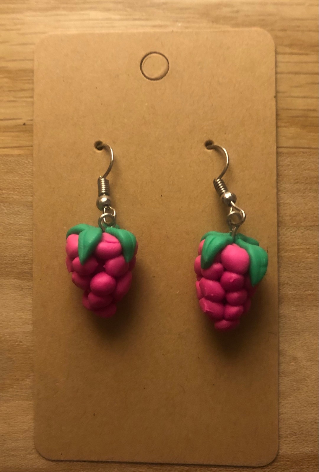 Handmade polymer clay Raspberry Sterling Silver Drop Earrings - Etsy 日本