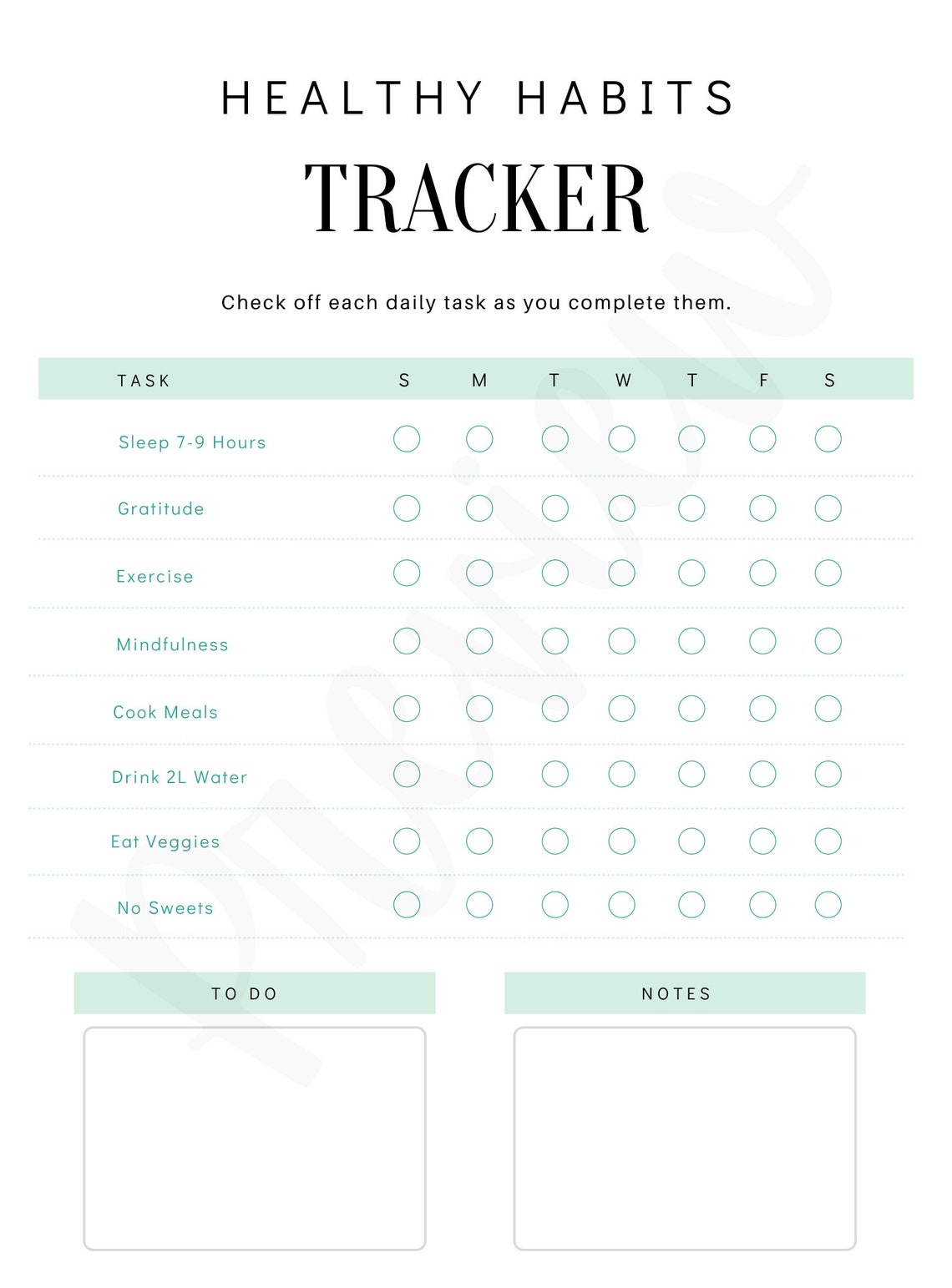 Healthy Habits Tracker Checklist Healthy Lifestyle | Etsy