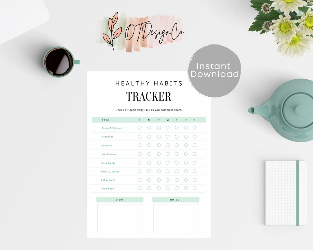 Healthy Habits Tracker Checklist Healthy Lifestyle Fillable PDF ...