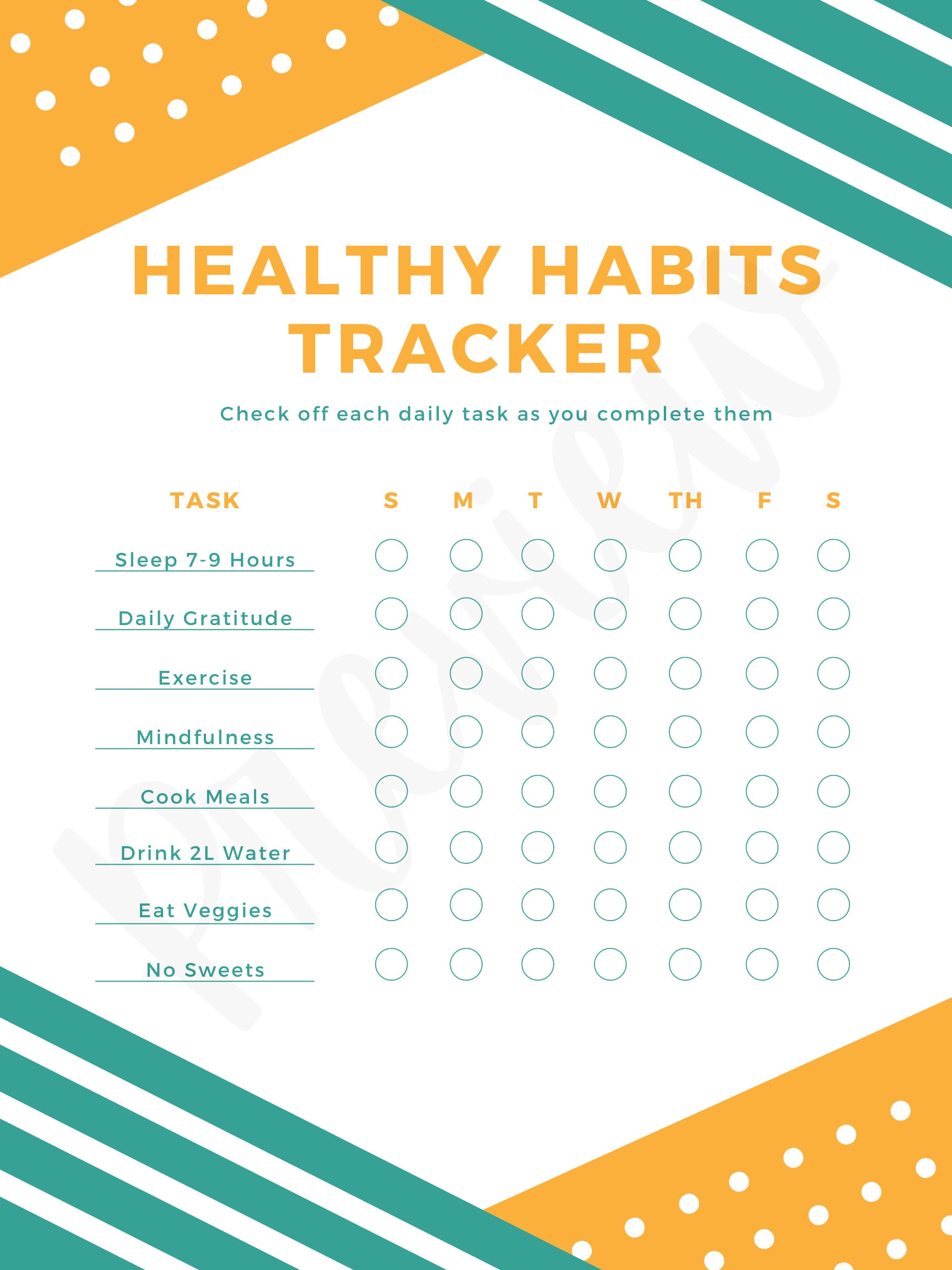 Healthy Habits Tracker Checklist Healthy Lifestyle - Etsy