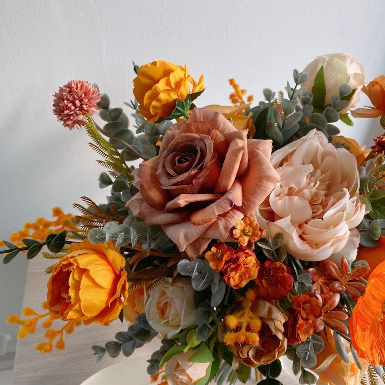Burnt Orange and Beige Bridal Bouquet Wedding Bouquet Silk - Etsy