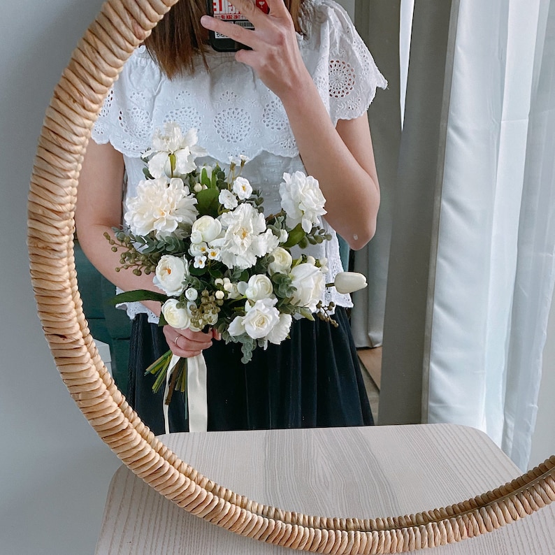 Pure Vow - White Roses Bloom Artificial Flower Wedding Bridal Bouquet ...