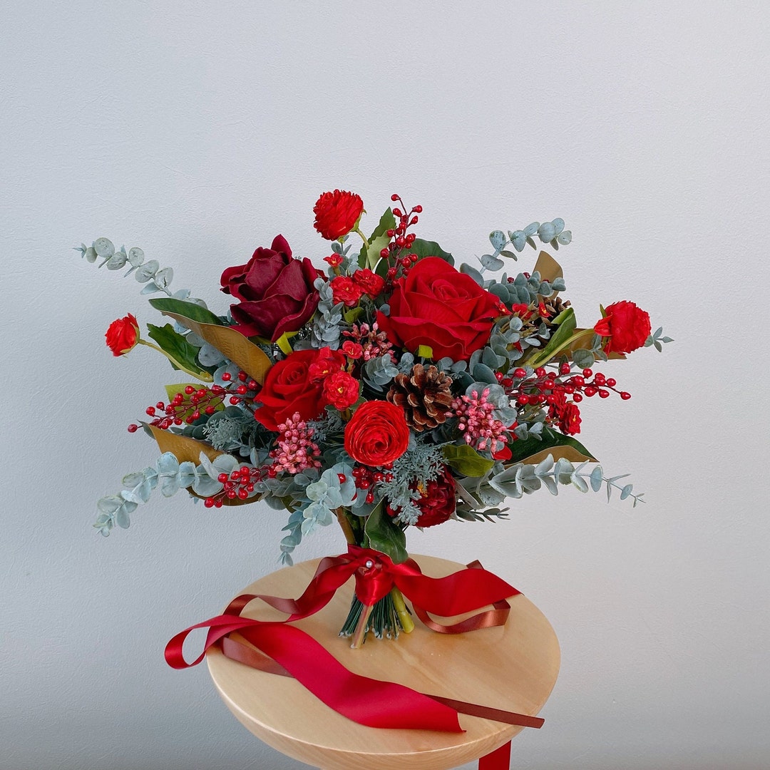 Red Velvet - Red Burgundy Roses Christmas Wedding Artificial Bridal ...