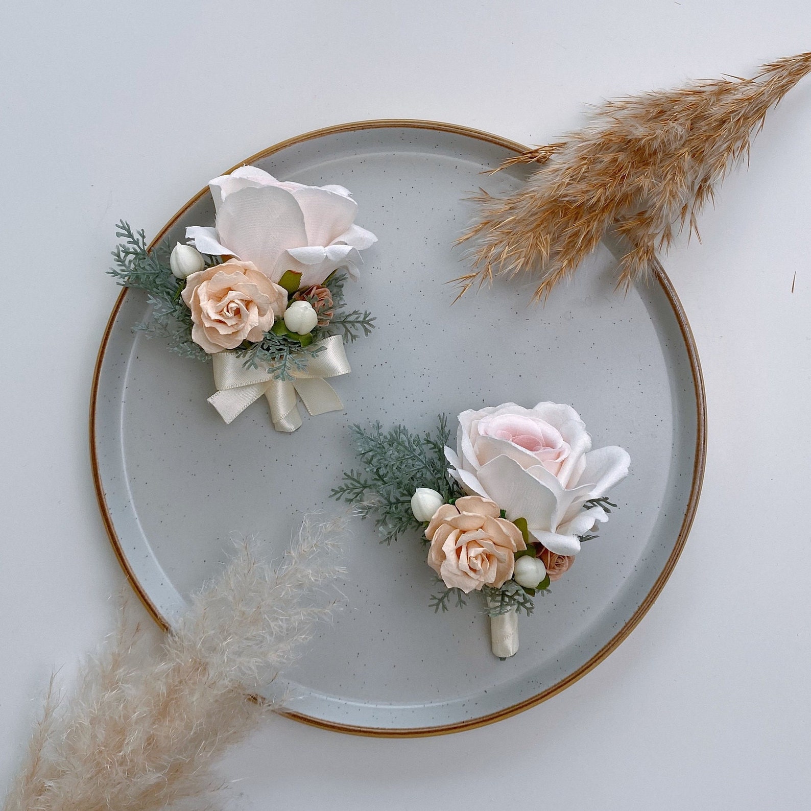 Pink Rose Silk Flower Boutonniere & Wrist Corsage Set - Etsy UK