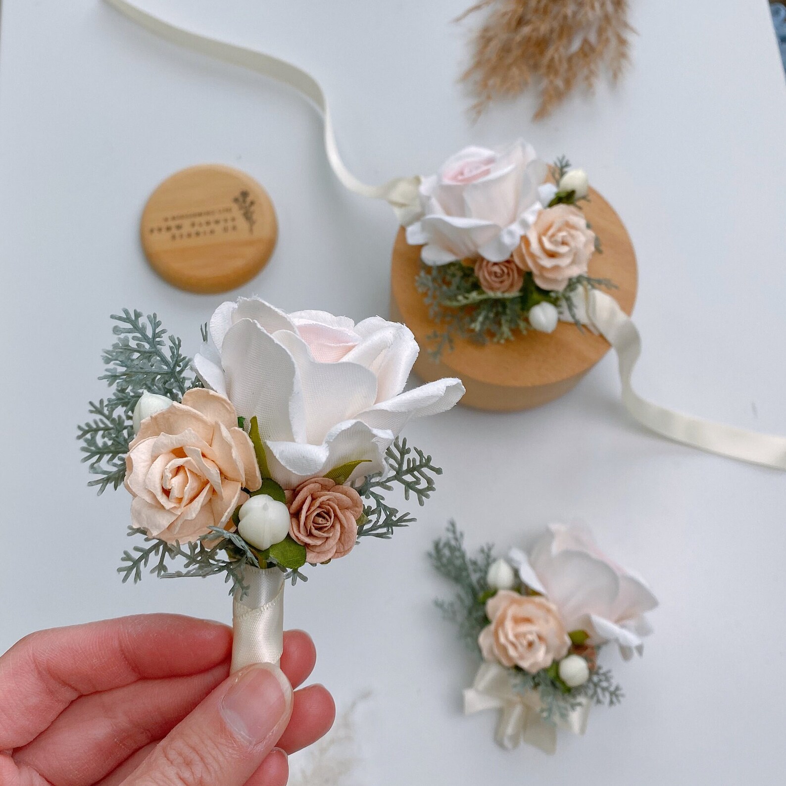 Pink Rose Silk Flower Boutonniere & Wrist Corsage Set - Etsy UK