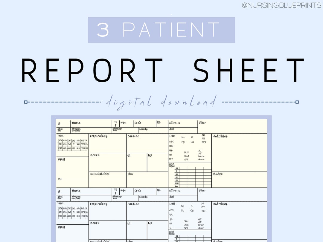 3 Patient Nurse Report Sheet - Etsy
