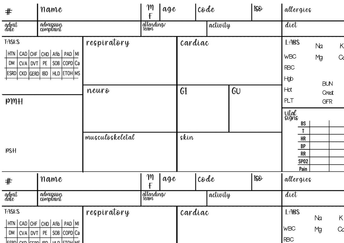 Nurse Report/Handoff Sheet three color options for download | Etsy