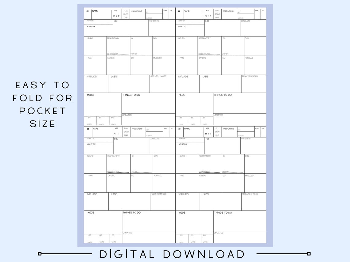 4 Patient Report/brain Sheet for Nurses - Etsy