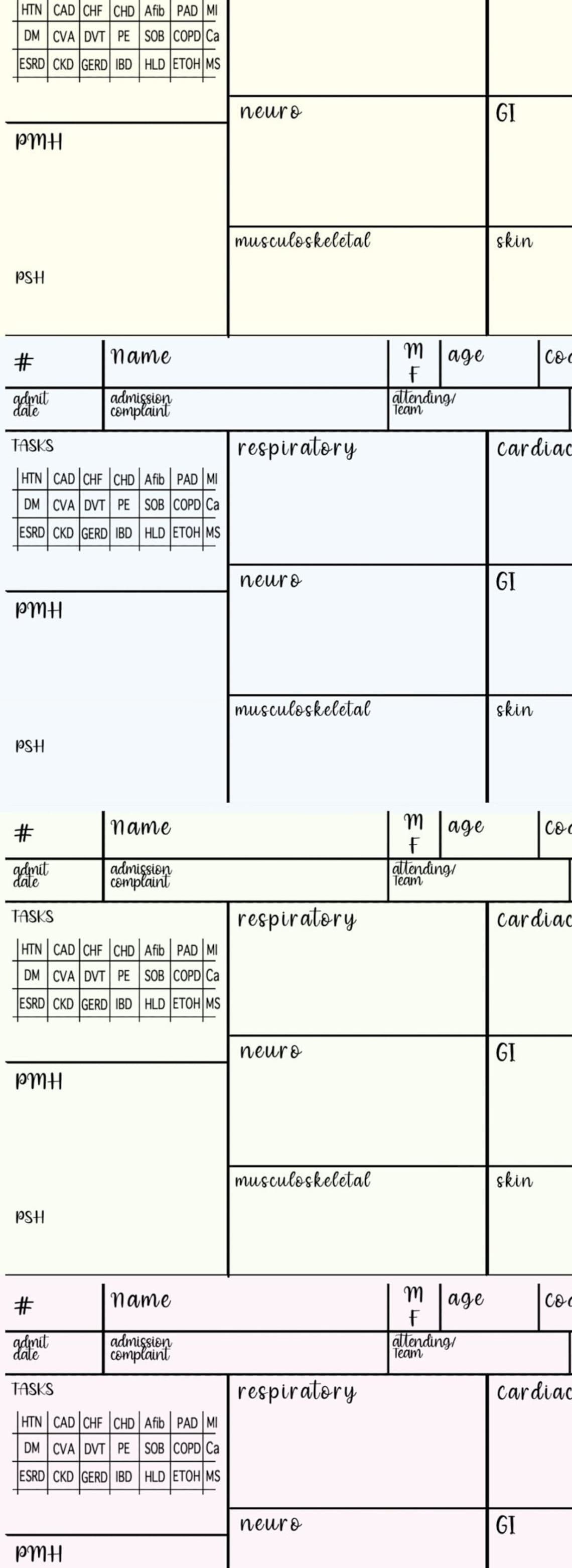 Nurse Report/Handoff Sheet three color options for download | Etsy