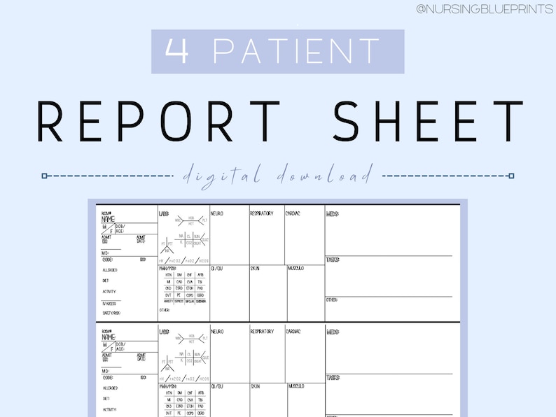 4 Patient Report Sheet - Etsy