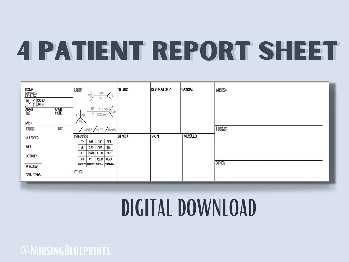 4 Patient Report Sheet - Etsy