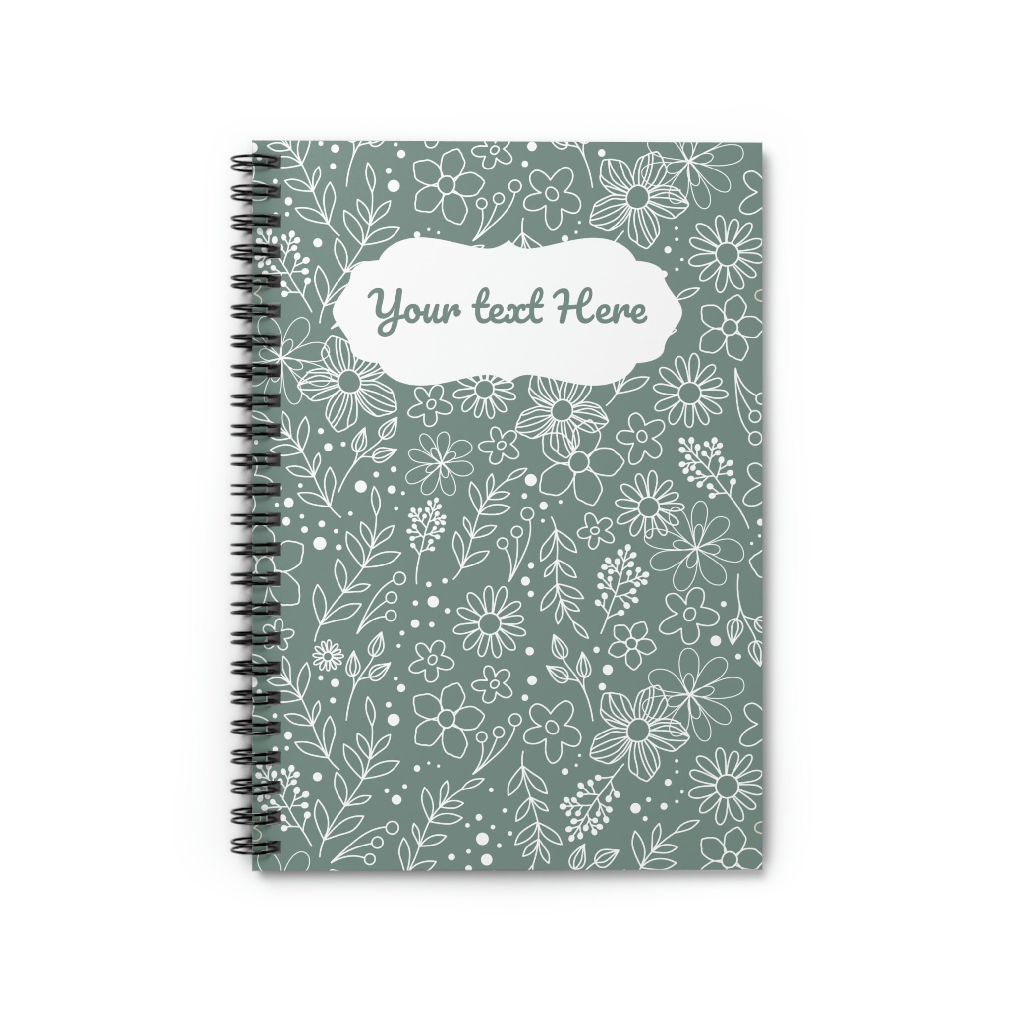 Floral Outline Doodle Sage Spiral Customizable Notebook - Ruled Line - Etsy