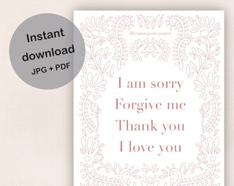 Printable Ho'oponopono Prayer. Instant Download Wall Art. Hawaii Prayer ...