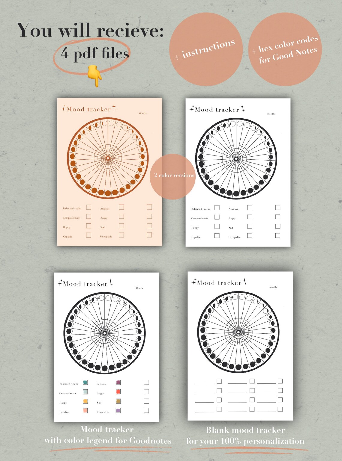 Mood Tracker, Pdf Moon Tracker, Mood Tracker Ipad, Period Tracker, Mood ...