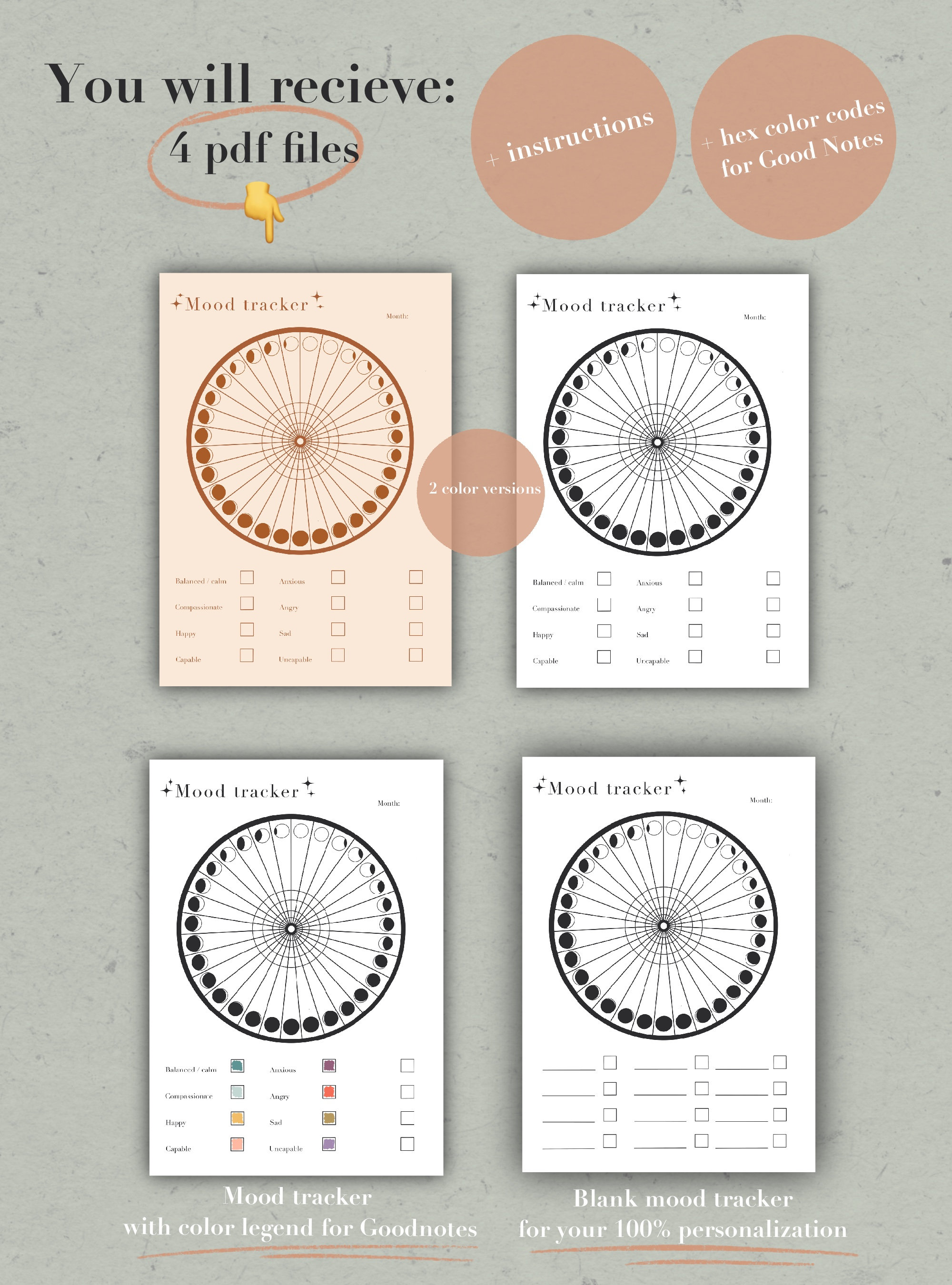Mood Tracker, Pdf Moon Tracker, Mood Tracker Ipad, Period Tracker, Mood ...