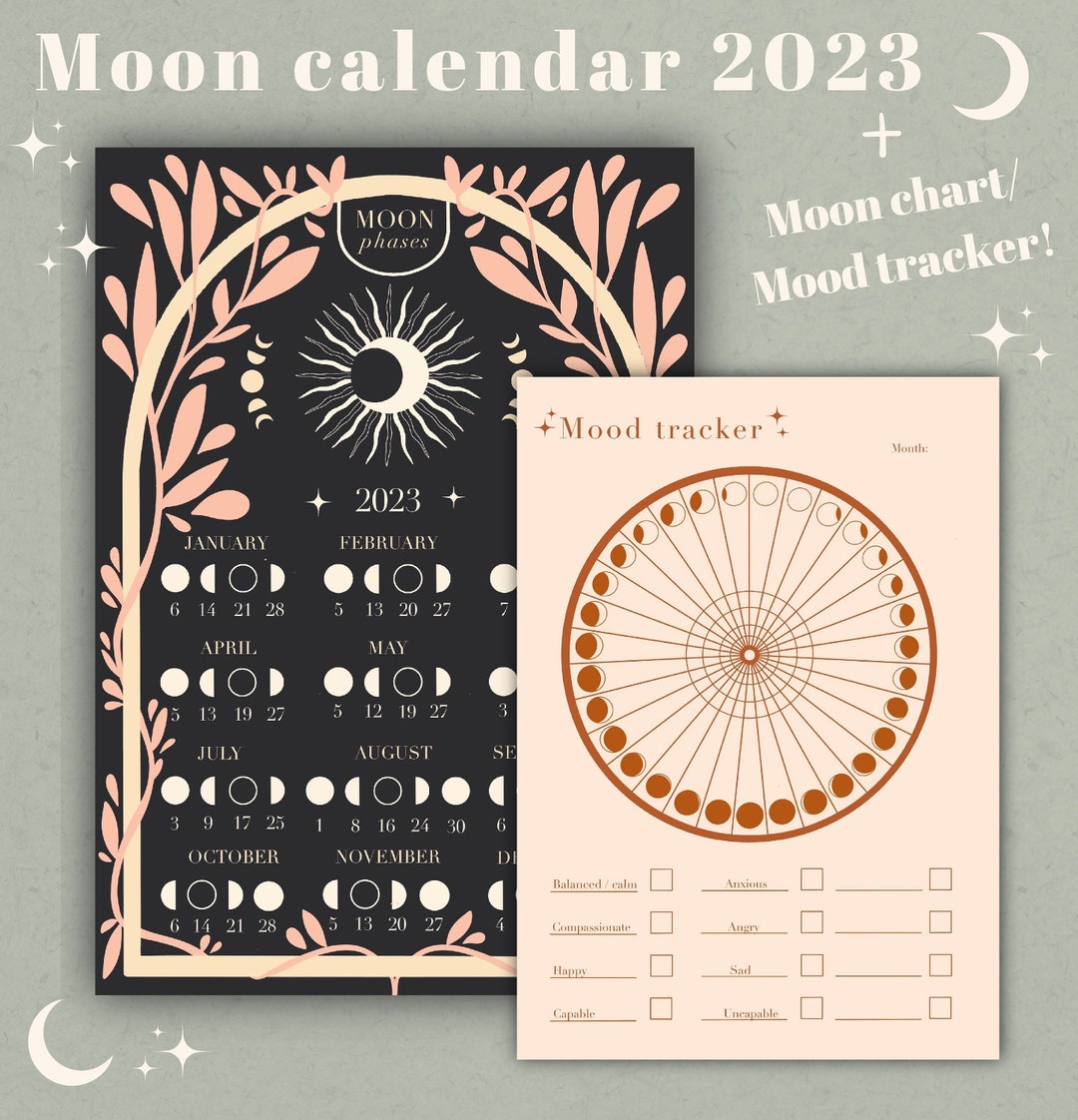 Coonect With the Moon, Moon Calendar 2023 Moon Chart/ Mood Tracker ...