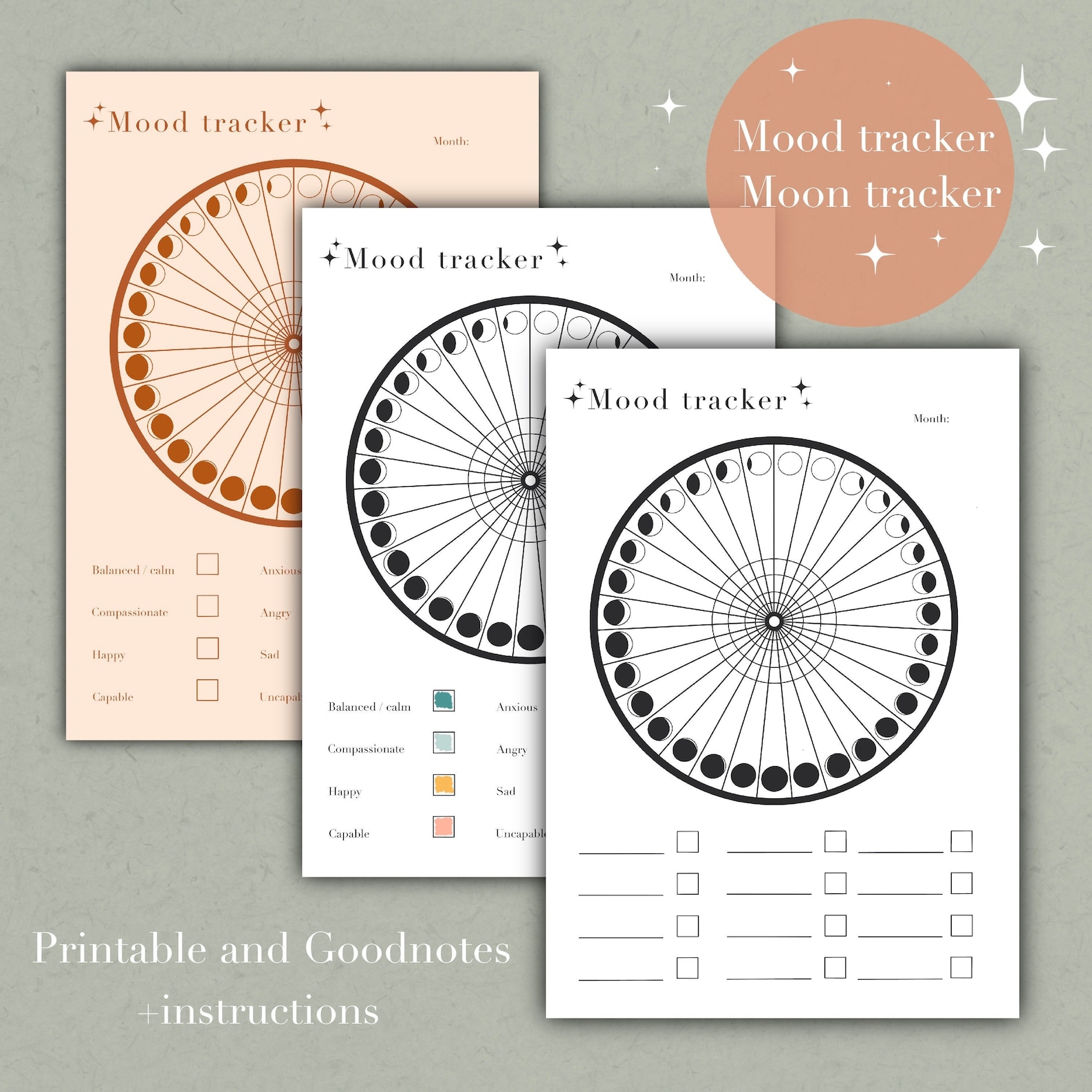 Mood Tracker, Pdf Moon Tracker, Mood Tracker Ipad, Period Tracker, Mood ...