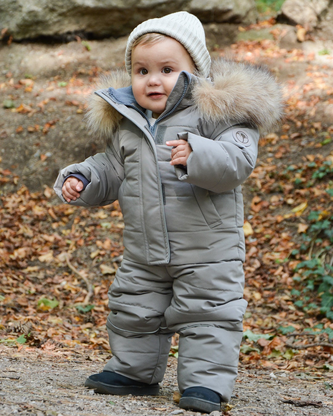 Children's Winter Snowsuit Set: Membrane, Grey - Hooded Down Jacket ...