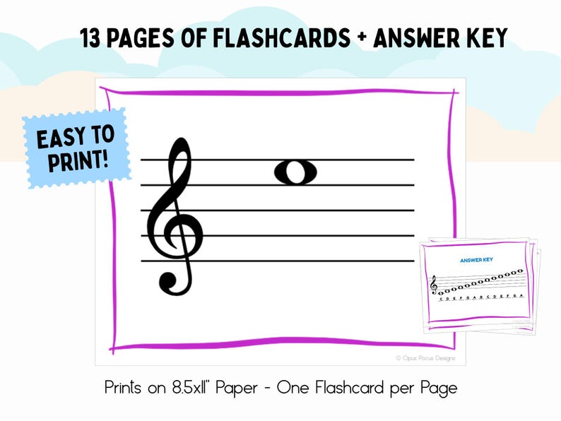 Treble Clef Flashcards – Music Education, Beginner Students (digital ...