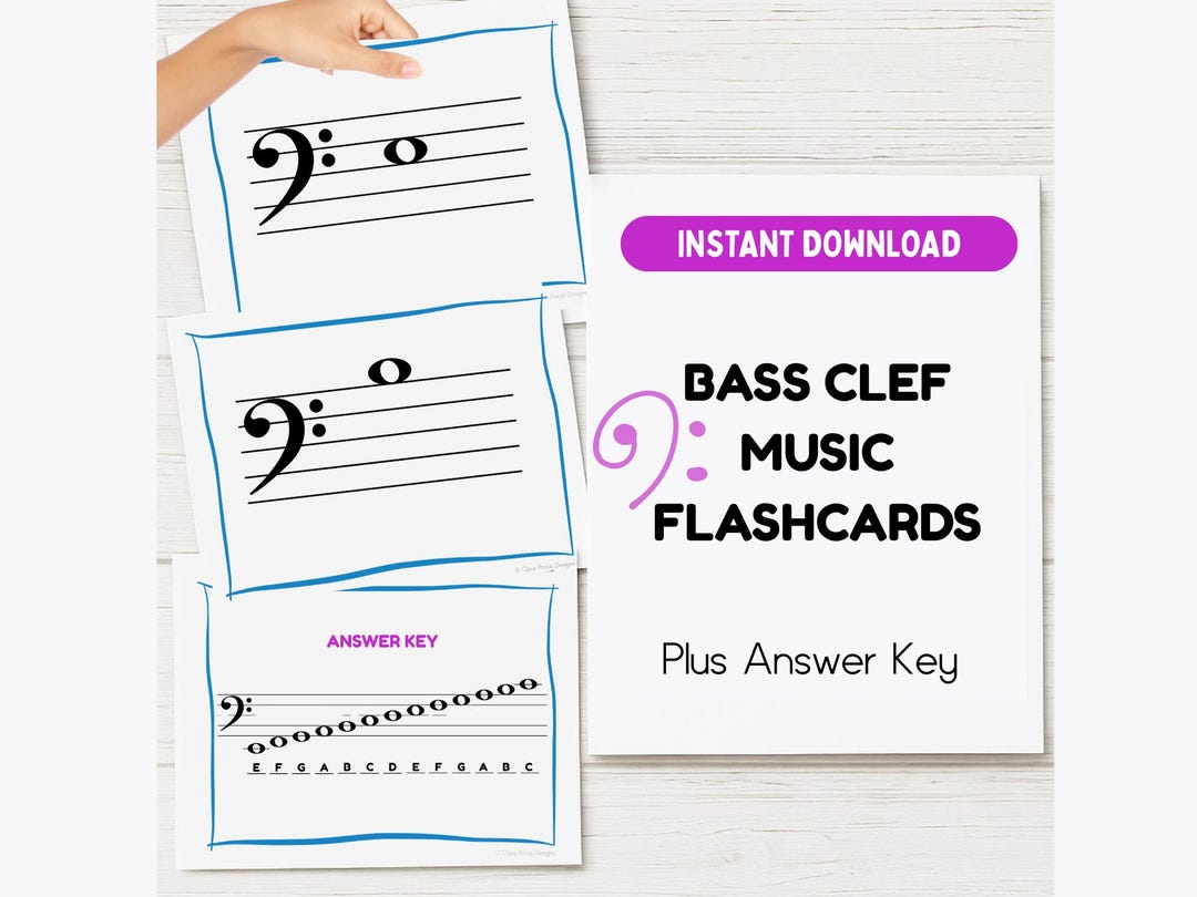 Bass Clef Music Flashcards - Printable Note Reading (digital Download ...