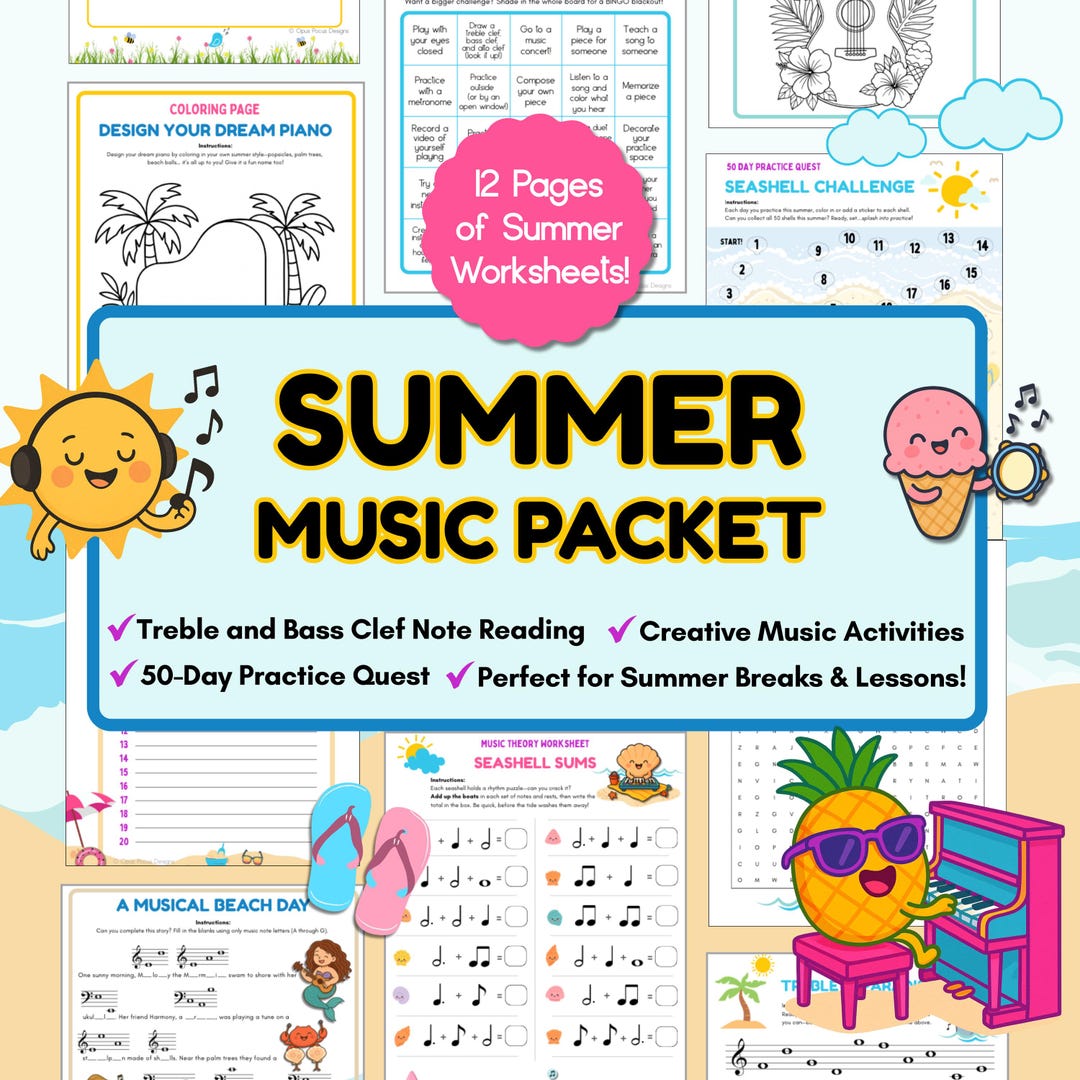 Summer Music Packet | 12-page Printable Worksheets for Kids | Music ...