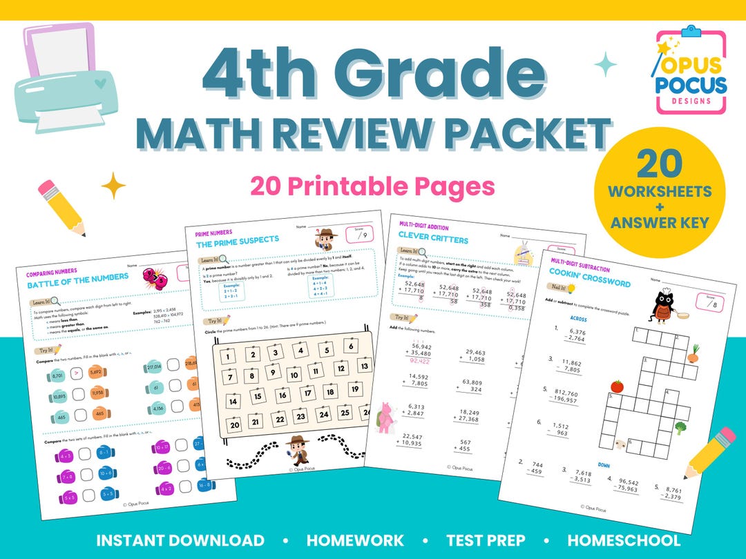4th Grade Math Review | Printable Worksheets, Test Prep (PDF Download ...