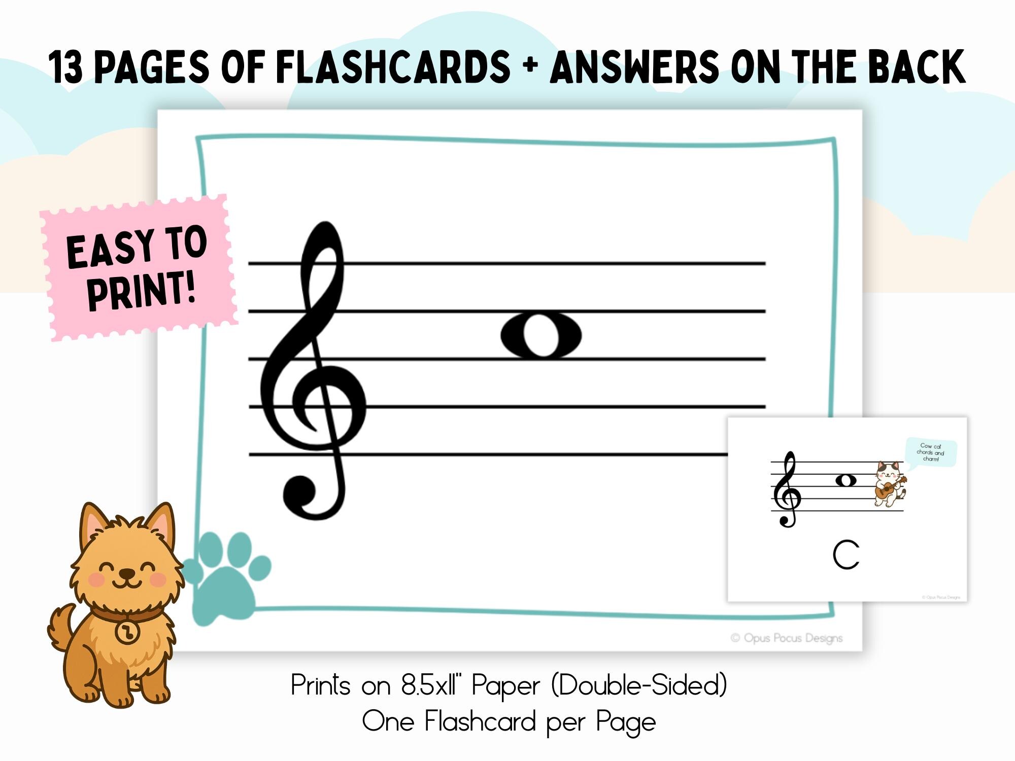 Cat Treble Clef Music Flashcards – Printable Note Reading Practice for ...