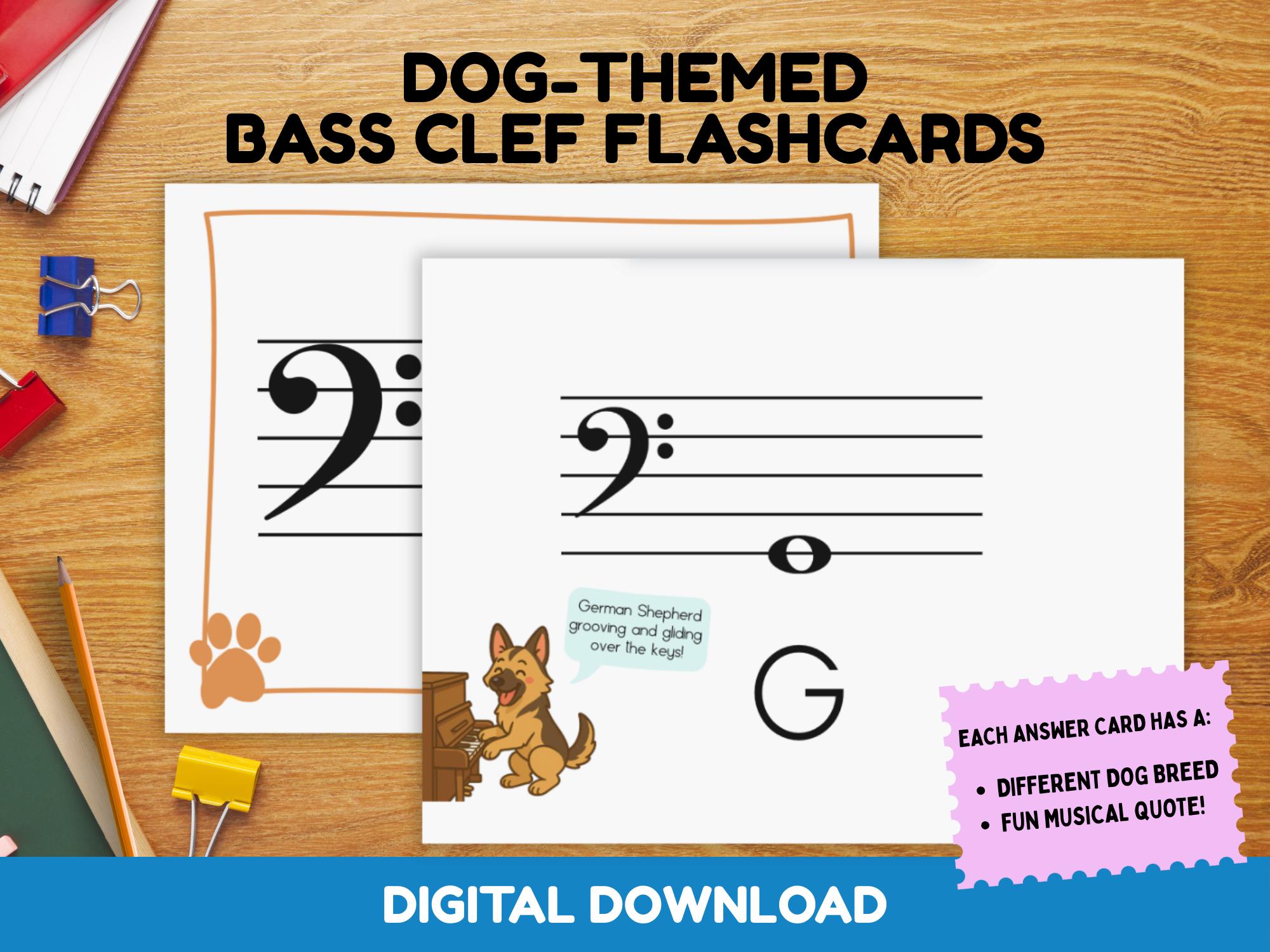 Dog Bass Clef Music Flashcards – Printable Note Reading Practice for ...