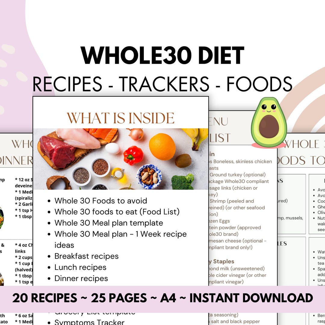 Whole30 Diet Tracker | Whole30 Meal Plan and Recipes | Foods to Eat, Grocery List | Printable ...